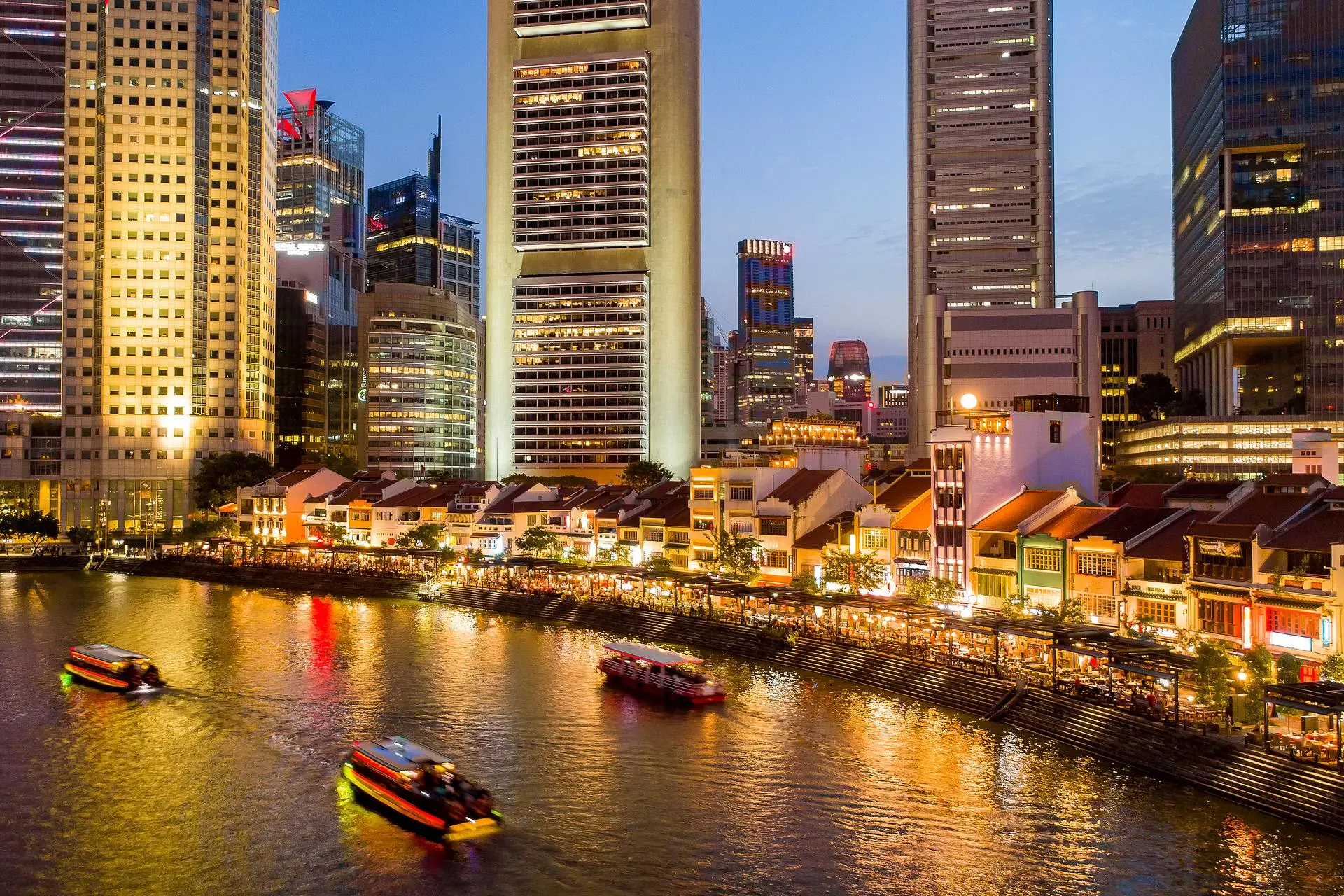 Dusk Buildings River Reflection Shophouses, Boat Quay | Singapore ...