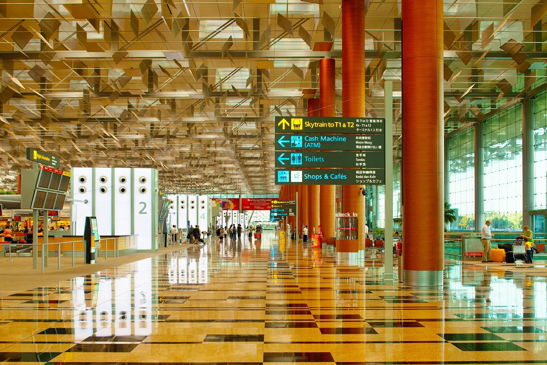 Airport Interior Polished Floor Reflections, Singapore Changi Airport ...