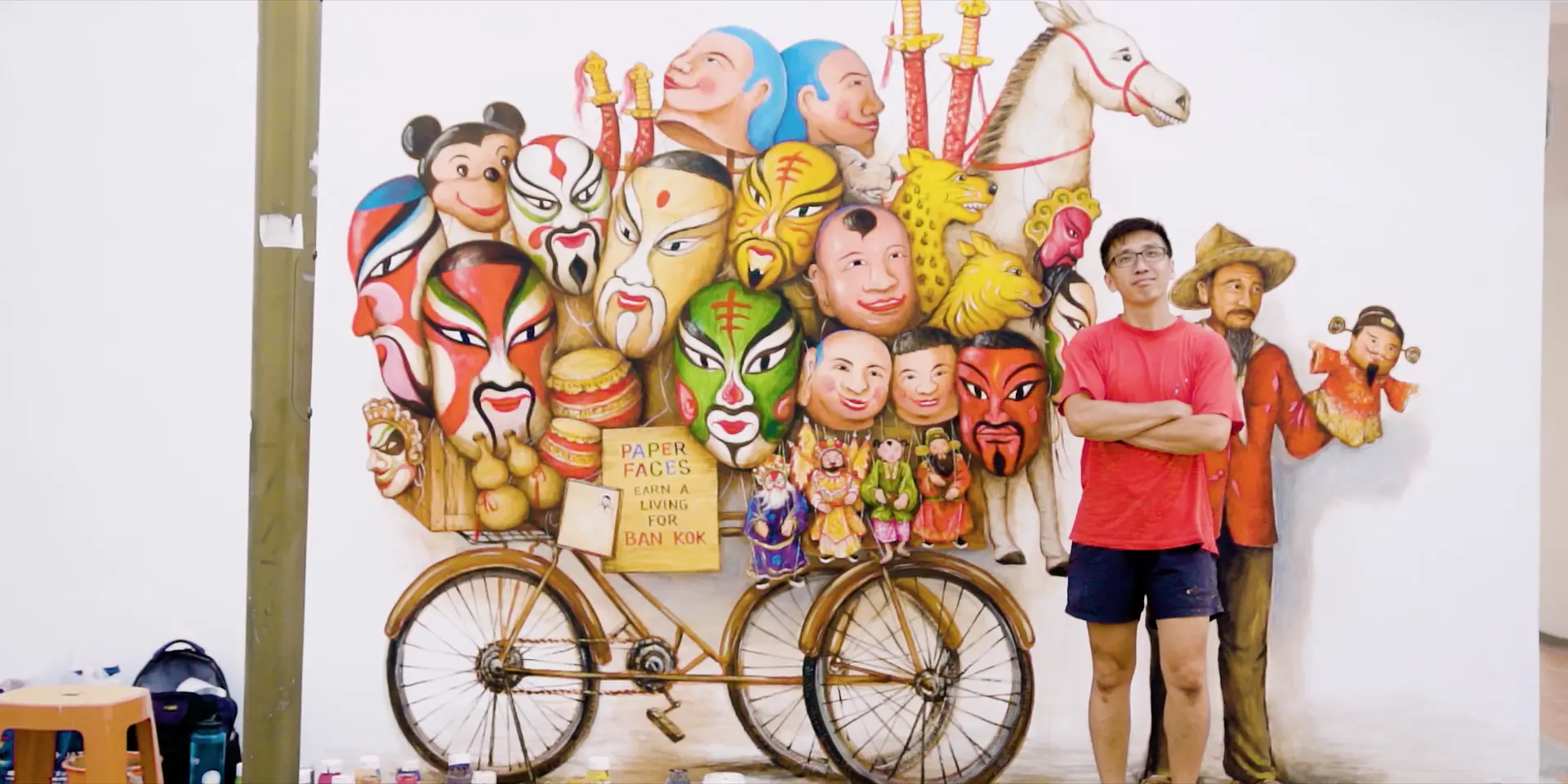 Red Shirt Figure Painted Street, Paper Mask & Puppet Seller - Wall ...