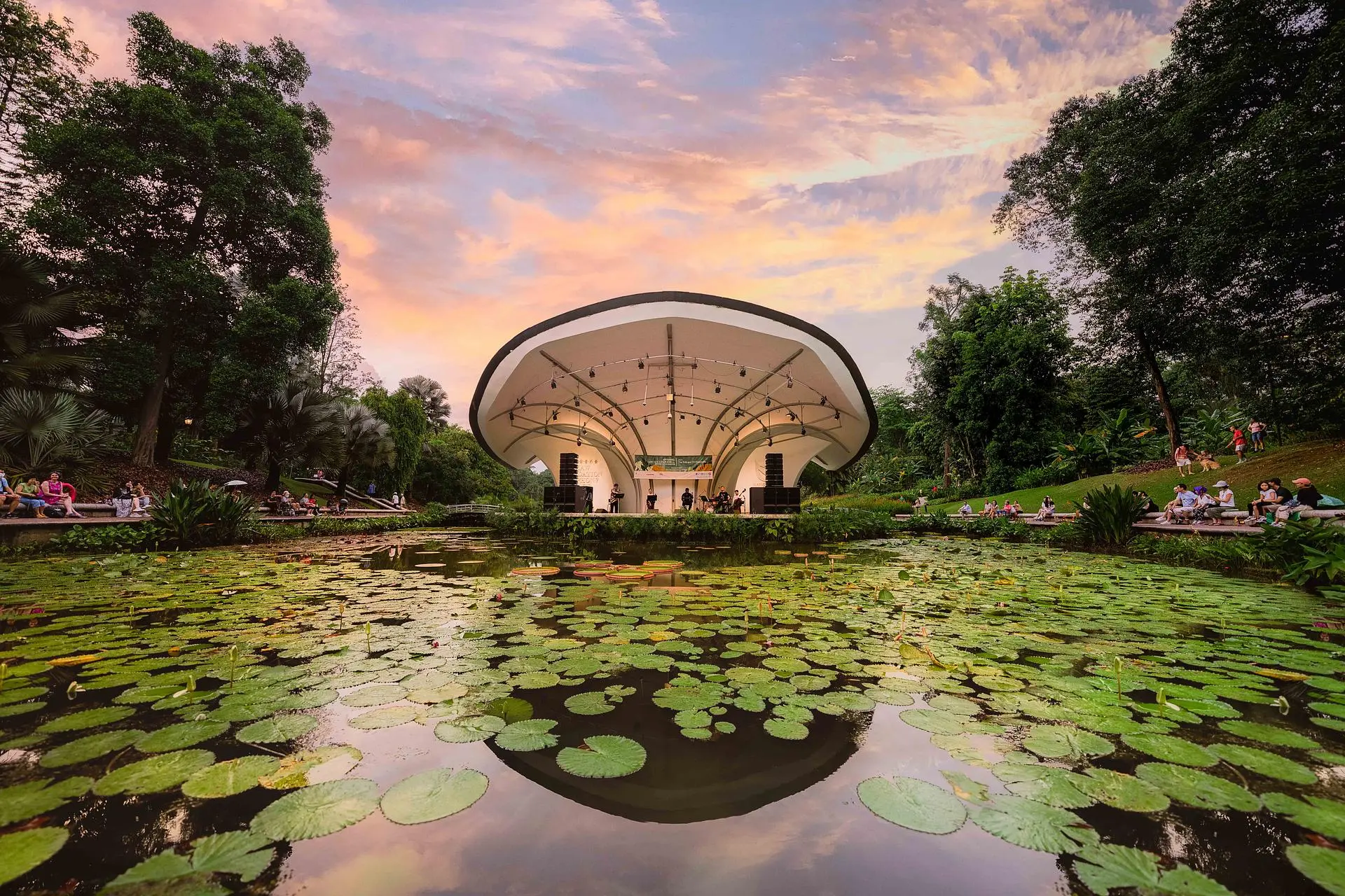 Tranquil Lily Pond Stage Reflection, Shaw Foundation Symphony Stage ...